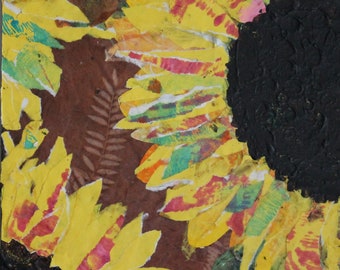 Sunflower Rustic Style Canvas, Mixed Media Art, Home Decor Gift ...