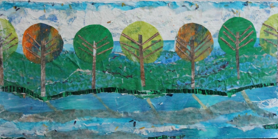 Mixed Media Collage - "the River Bank" - Etsy