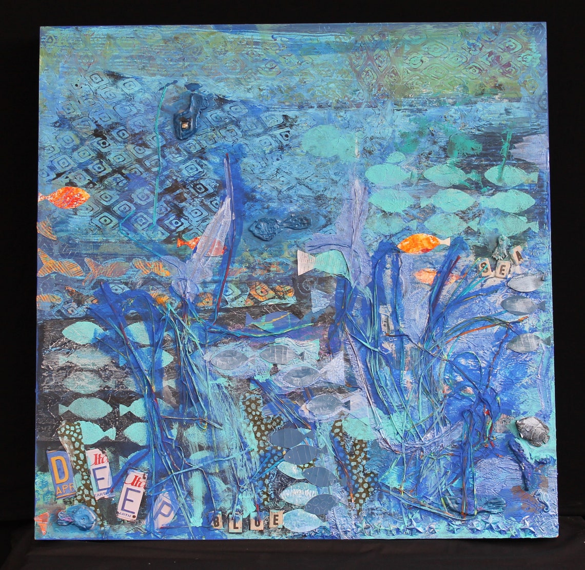 Mixed Media Collage - "deep Blue Sea" - Etsy