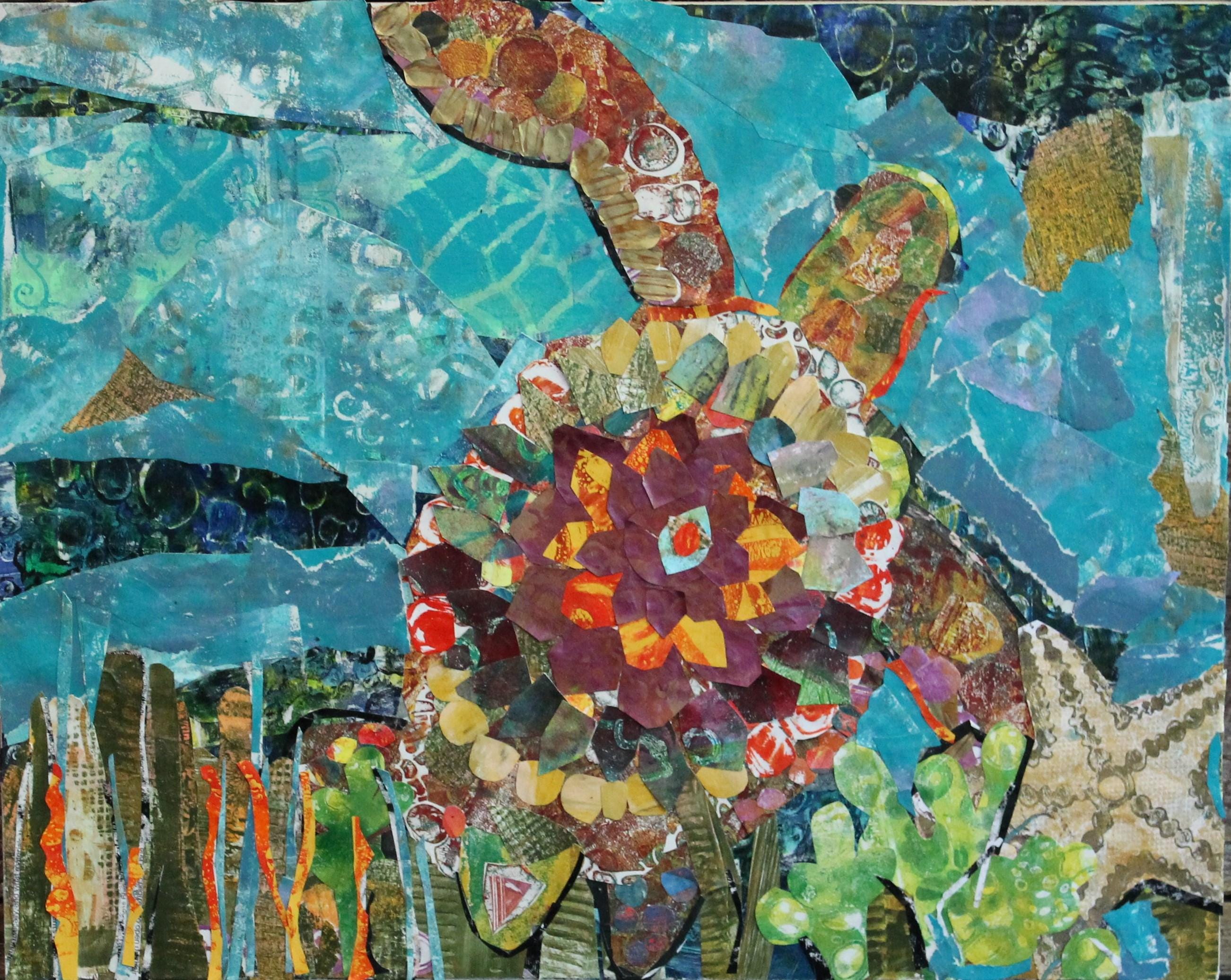 Mixed Media Collage - "sea Turtle" - Etsy