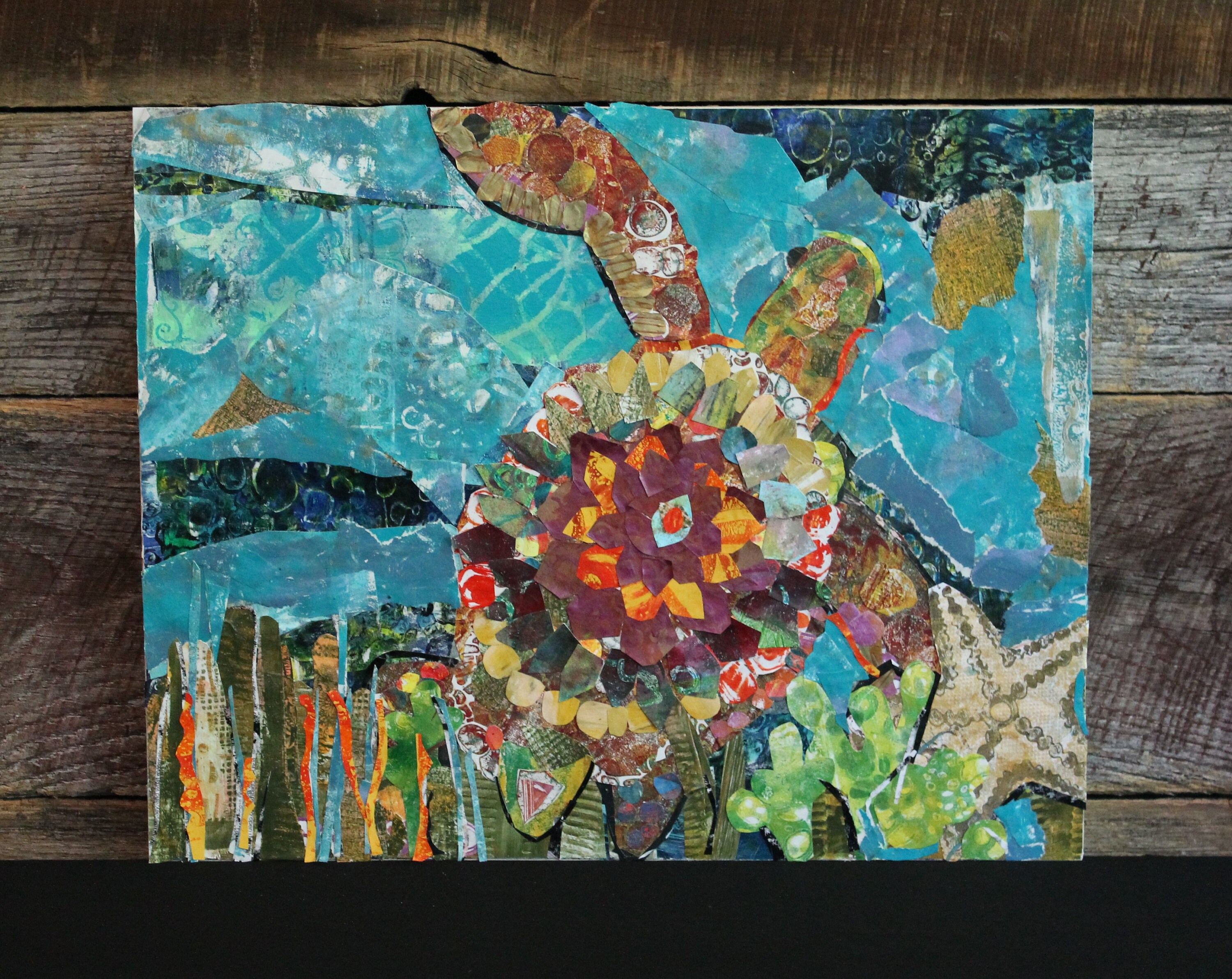 Mixed Media Collage Sea Turtle | Etsy