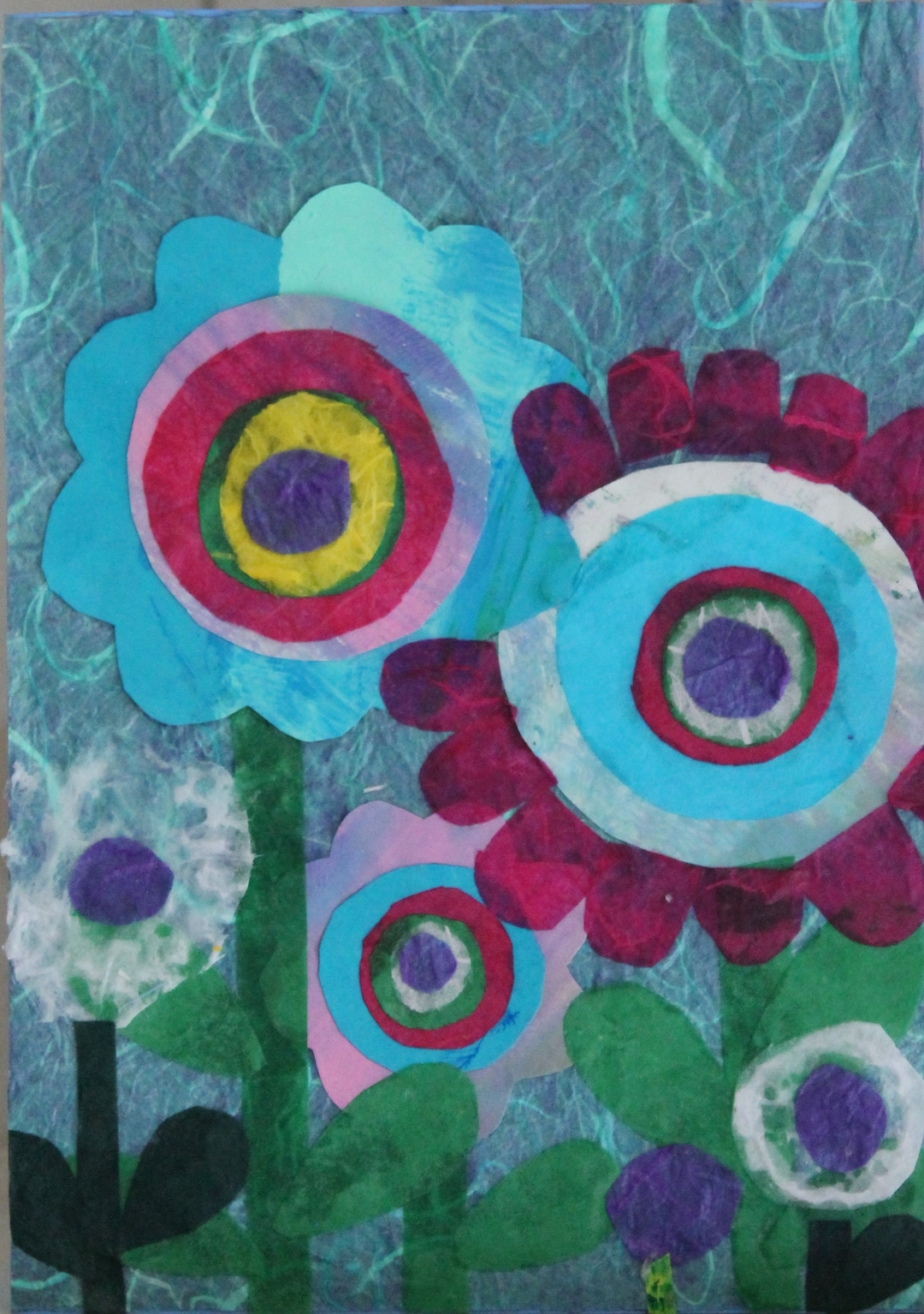 Mixed Media Collage - "lollipop Flowers" - Etsy