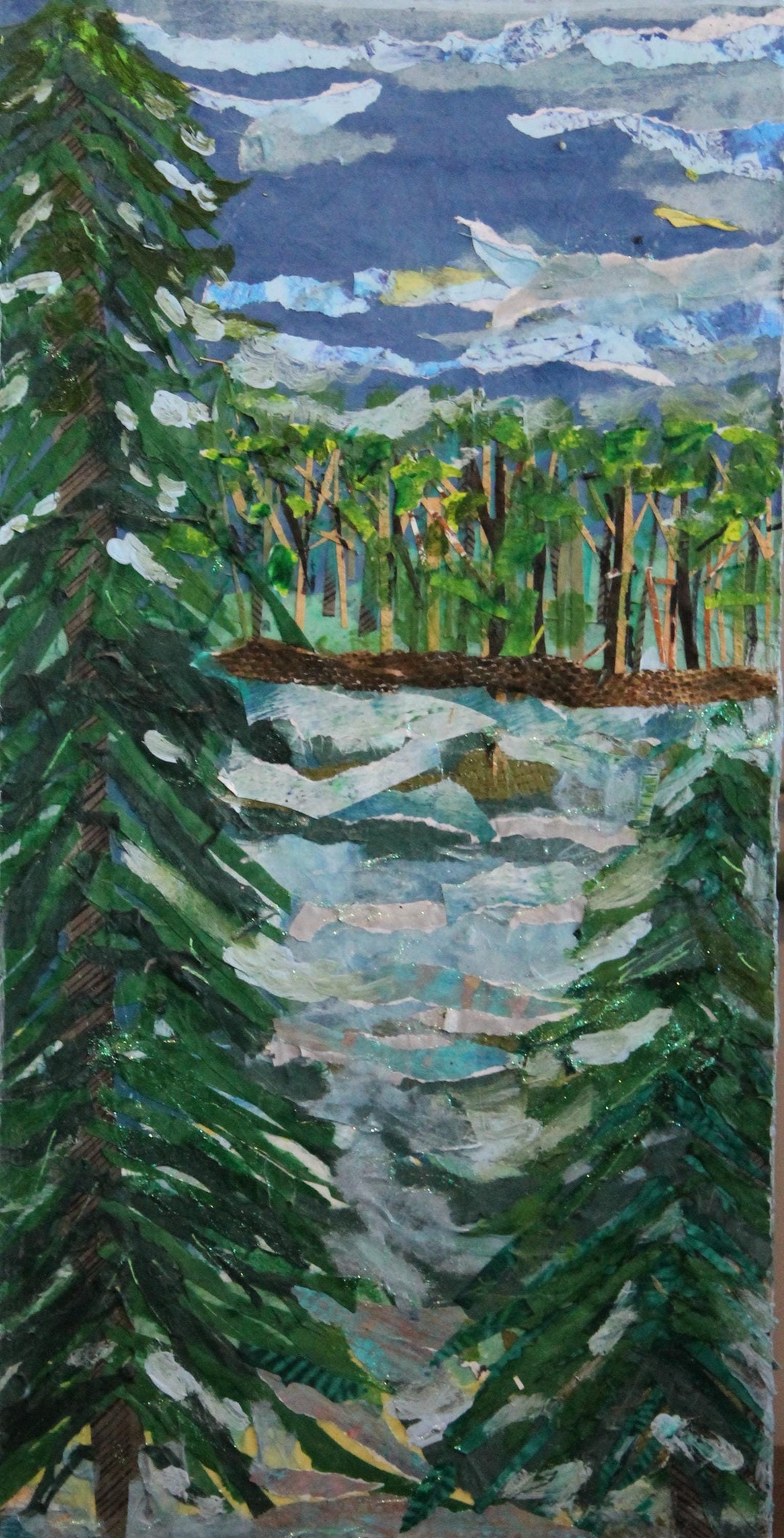 Mixed Media Collage - "silver Stream" - Etsy