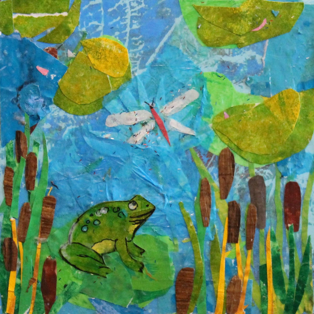 Mixed Media Collage - "pond Life" - Etsy