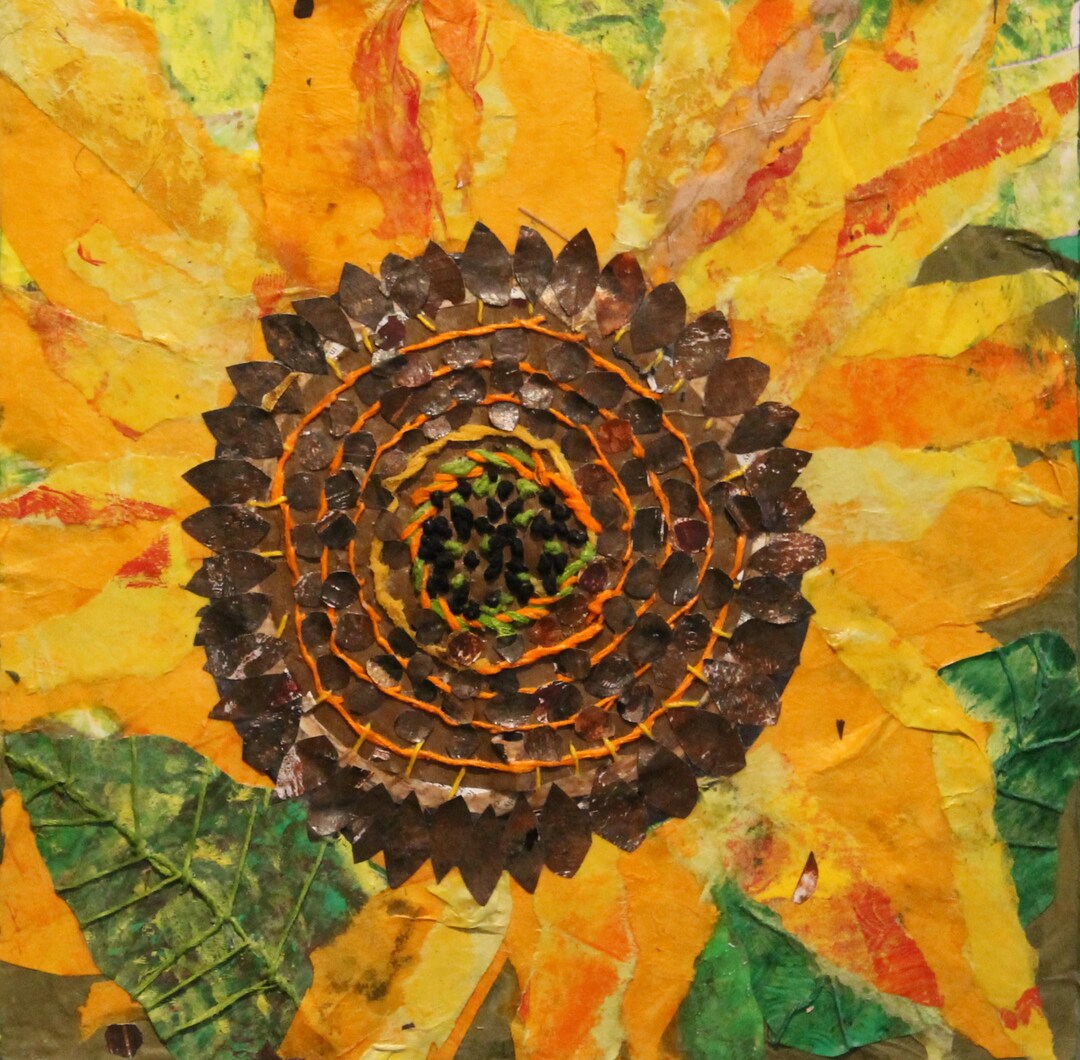 Mixed Media Collage - "sunflower Stitcher" - Etsy
