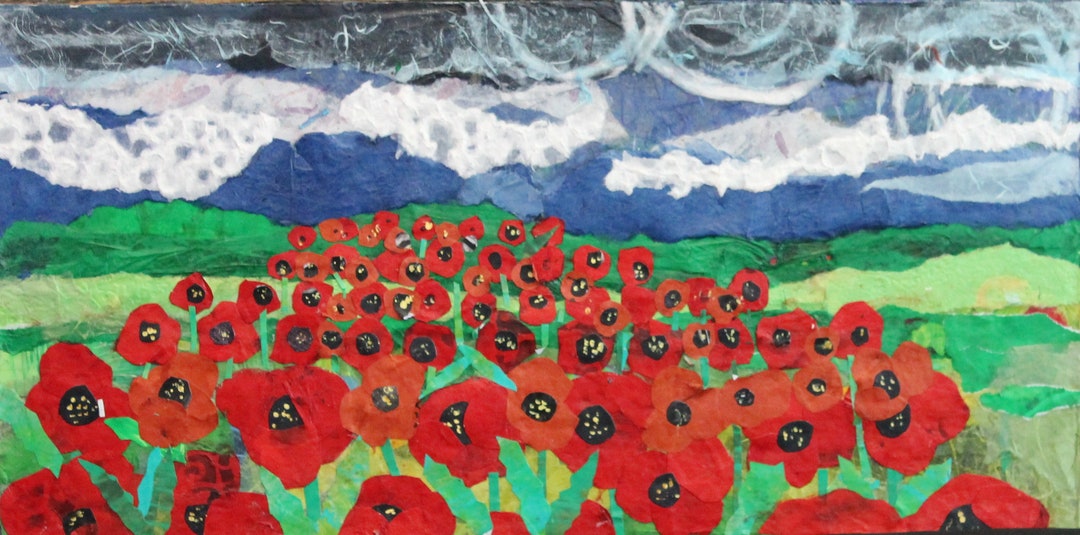 Mixed Media Collage field of Poppies - Etsy