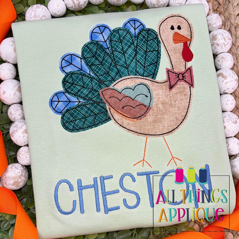 Turkey Machine Embroidery Applique Design With Bow Tie for Fall ...