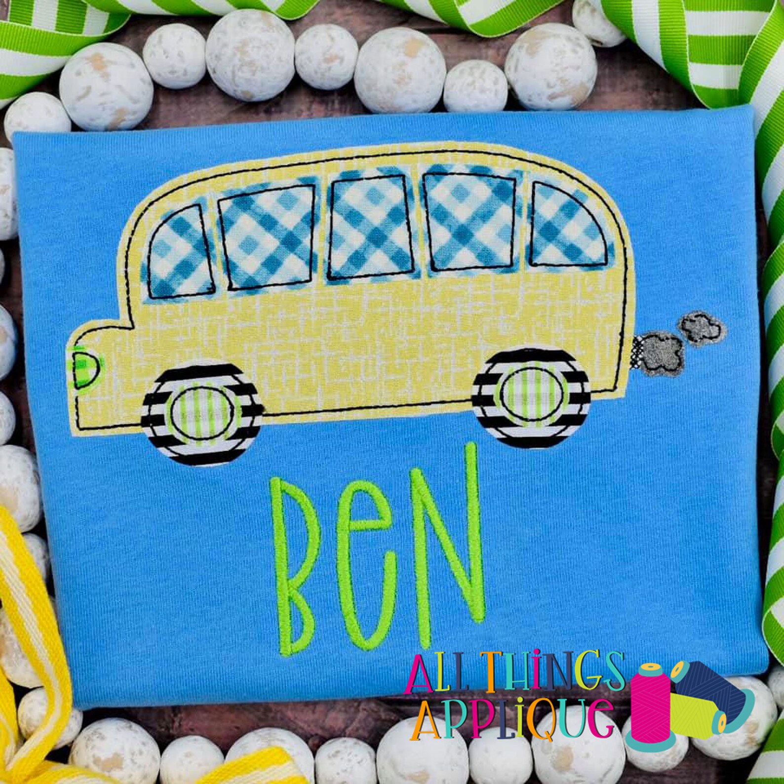 School Bus Applique Design - Back to School Machine Embroidery Design ...