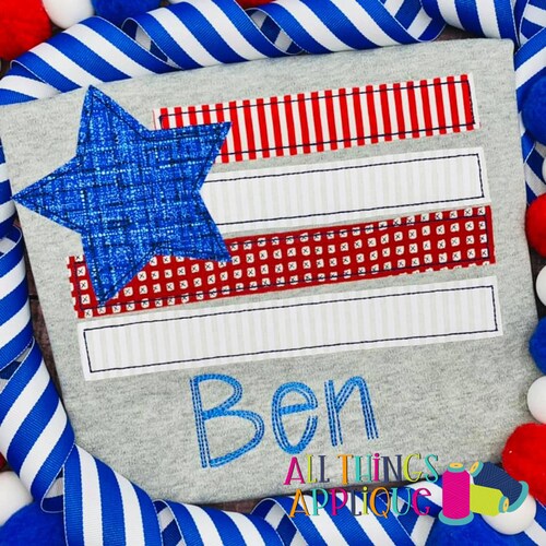 Funky Flag ZIGZAG Stitch Applique Design Patriotic 4th of - Etsy