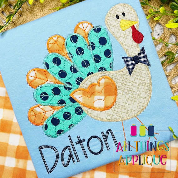 Turkey Machine Embroidery Applique Design With Bow Tie for - Etsy