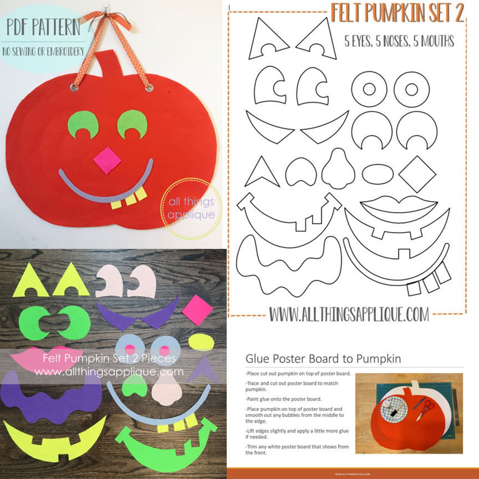 Felt Pumpkin SET 2 DIY Pattern PDF No Sewing No Embroidery - Etsy