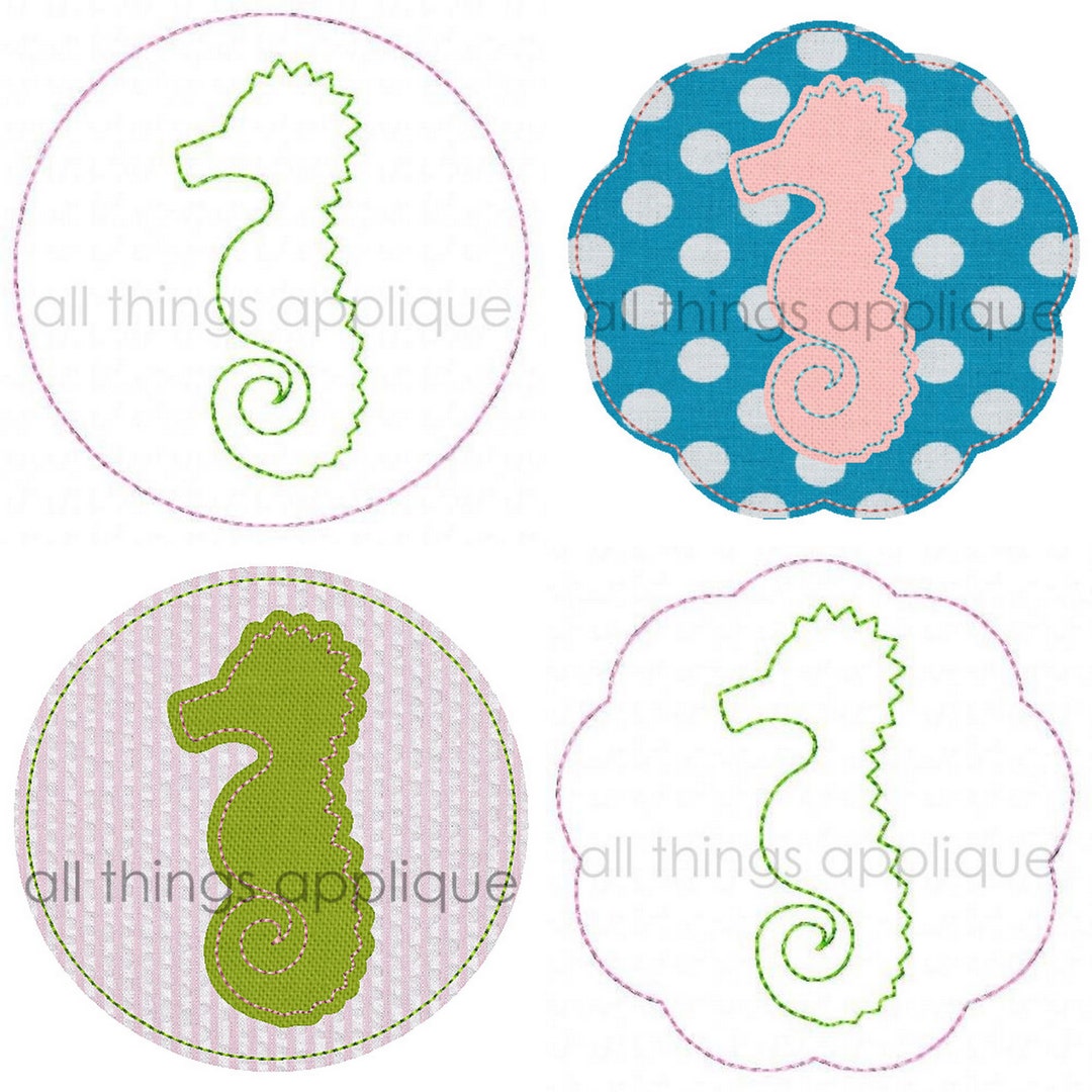 Beach Applique Design for Machine Embroidery Seahorse Silhouette on ...