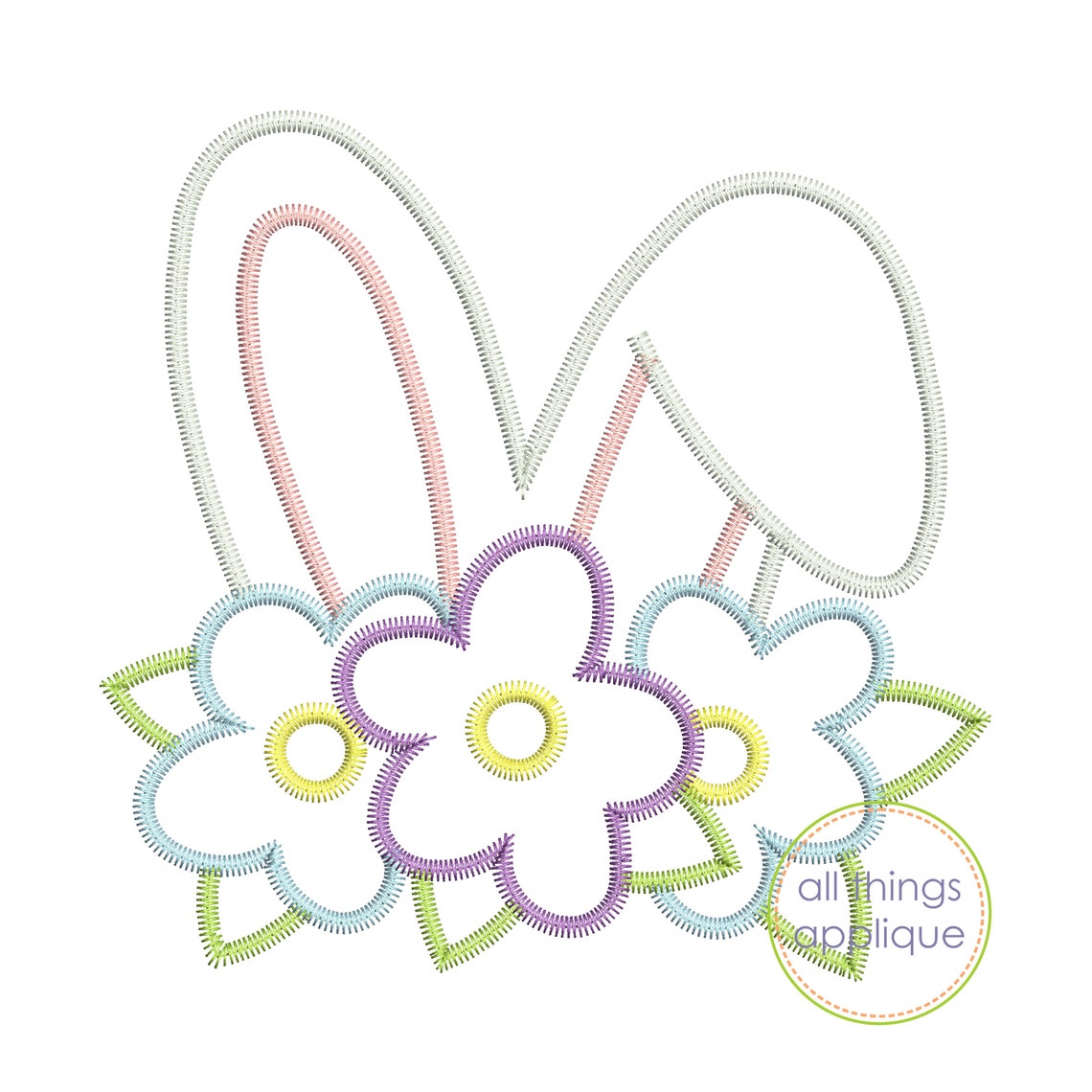 Easter Bunny Applique With Spring Flowers Zig Zag Stitch - Etsy