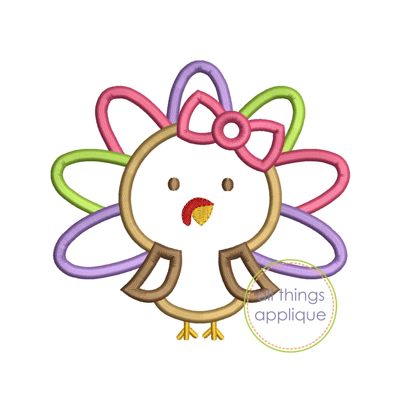 Patchwork Turkey Applique Design Girl Bow Satin Stitch - Etsy
