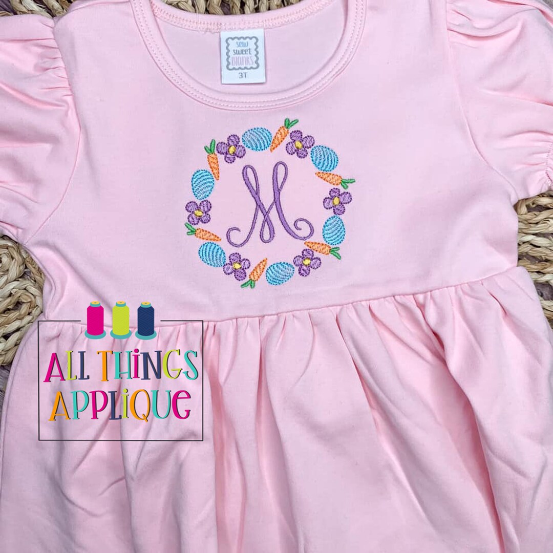 Easter Monogram Frame Embroidery Design With Easter Eggs, Carrots and ...