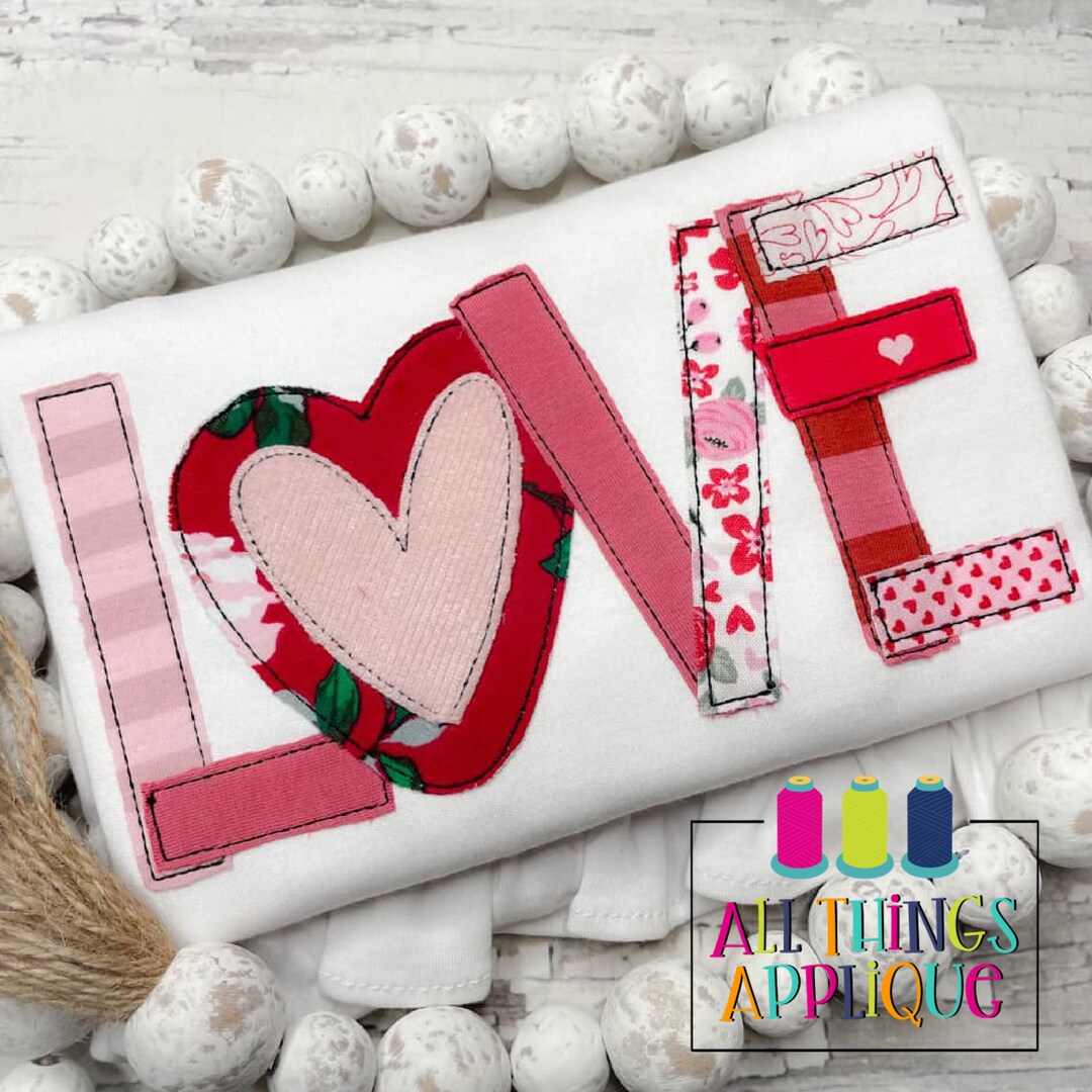 Valentine Applique Design for Machine Embroidery - LOVE Bean Stitch ...