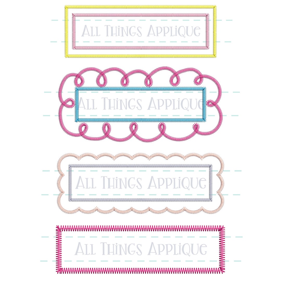 Name Frame Set - Zig Zag Stitch - Rectangle, Double Rectangle, Scallop ...