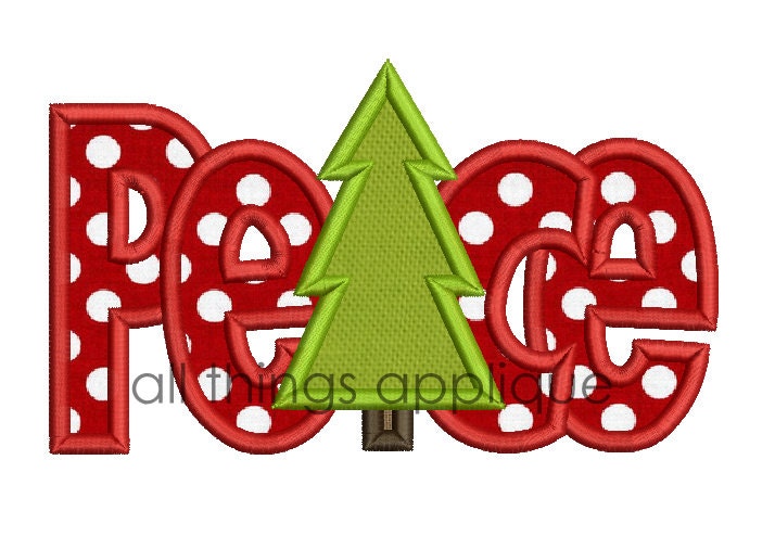 PEACE With Christmas Tree - Christmas Applique Designs - 4 Sizes ...