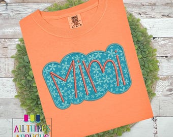 Mama Hand Lettered Zig Zag Stitch Double Applique Design for Machine Embroidery Grandmother Gift ...