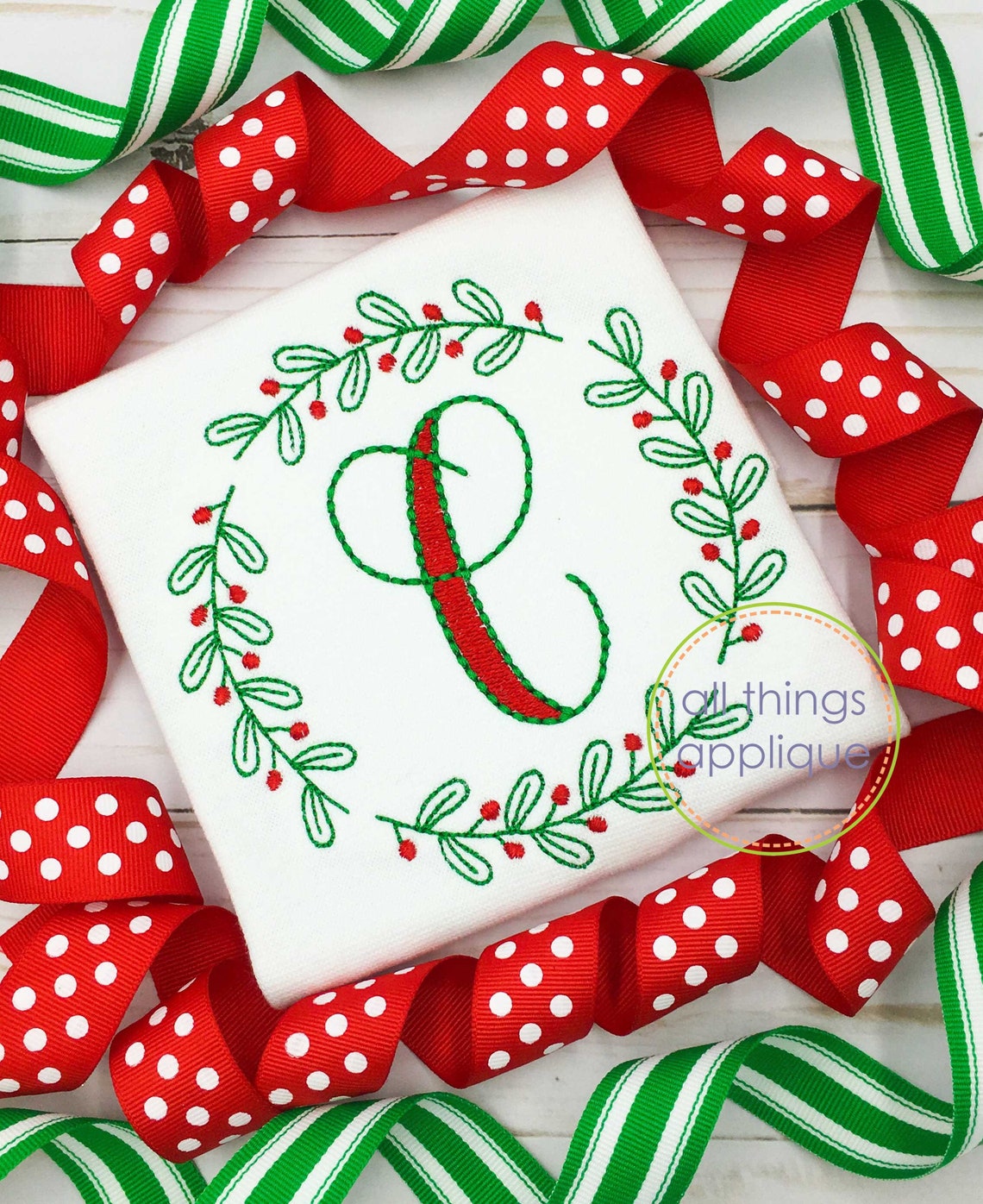 Holly Frame 2 Embroidery Design Christmas Monogram Towel - Etsy