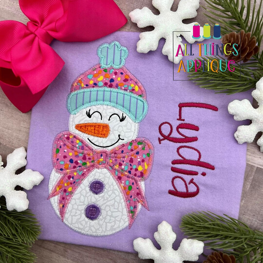 Snowgirl With Hat and Bow - Zig Zag Stitch Winter Applique Design for ...