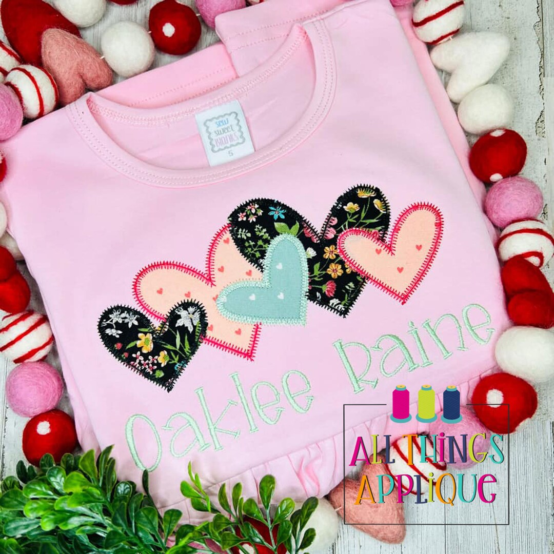 Valentine Applique Design - Five 5 Hearts Machine Embroidery Applique ...