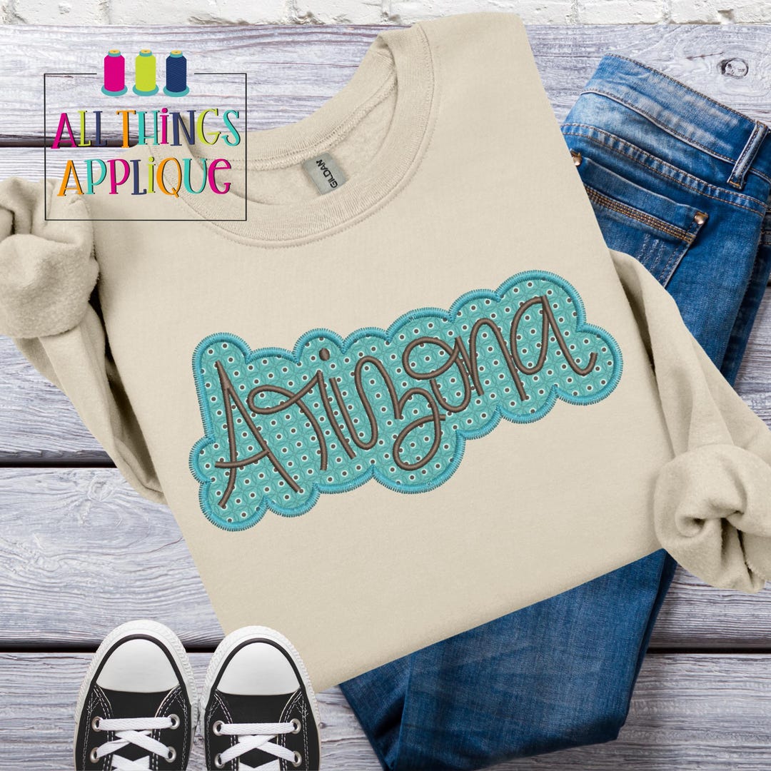 Arizona Hand Lettered Machine Embroidery Applique Design - Double Stack ...