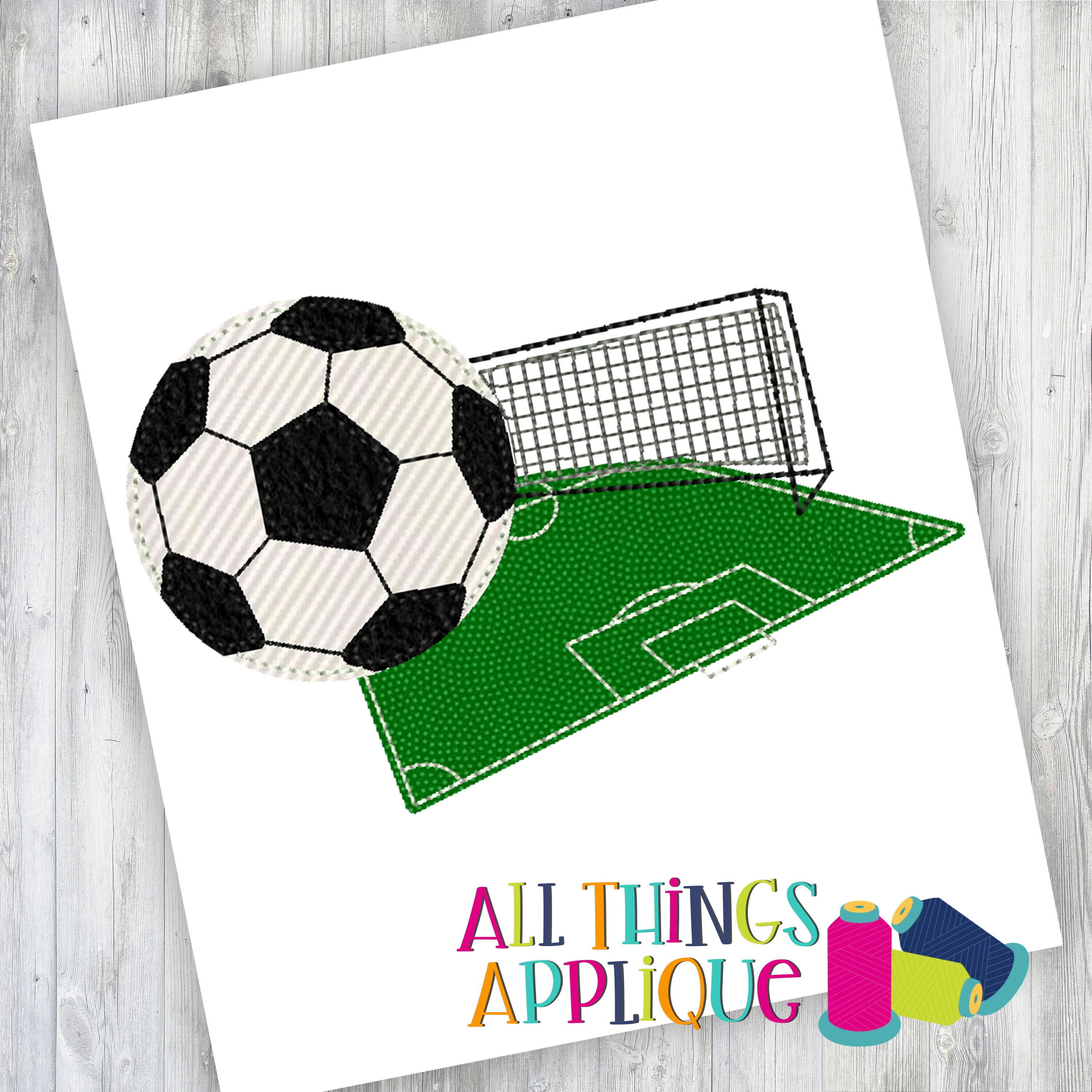 Soccer Machine Embroidery Applique Design - Soccer Ball on Soccer Field ...
