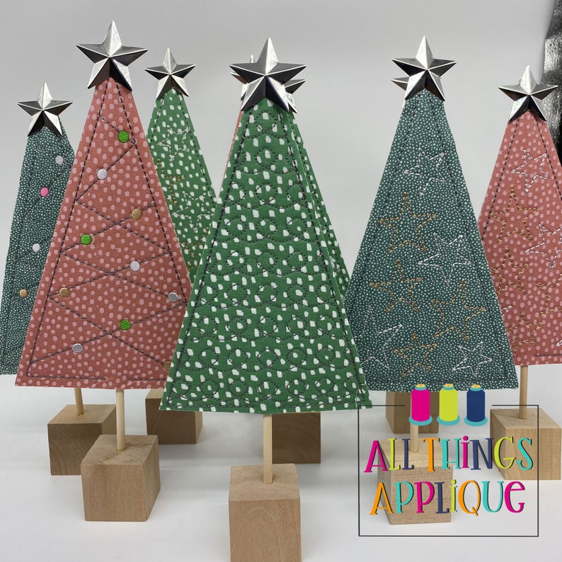 In-the-hoop Embroidery Design - Christmas Trees on Wooden Block ...