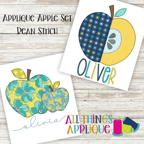 Back to School Applique Apple Set Apple with Seeds and Two | Etsy