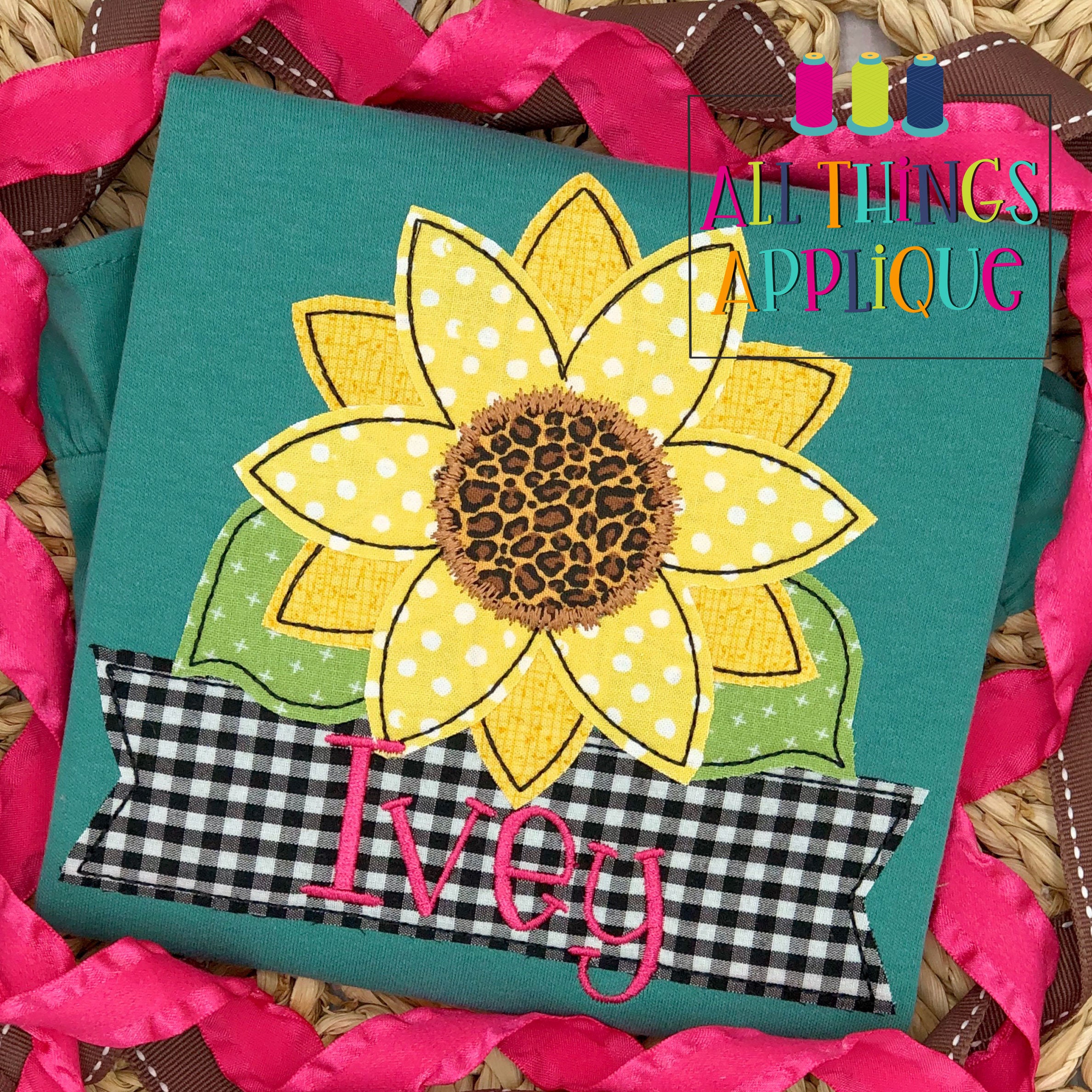 Sunflower Applique Design With Name Box Bean Stitch Machine - Etsy
