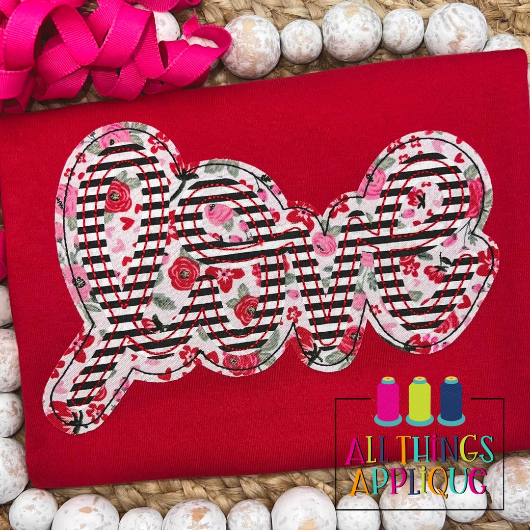 Valentine Hand-lettered Applique Design - "love" Cursive Bean Stitch Machine Embroidery Applique ...