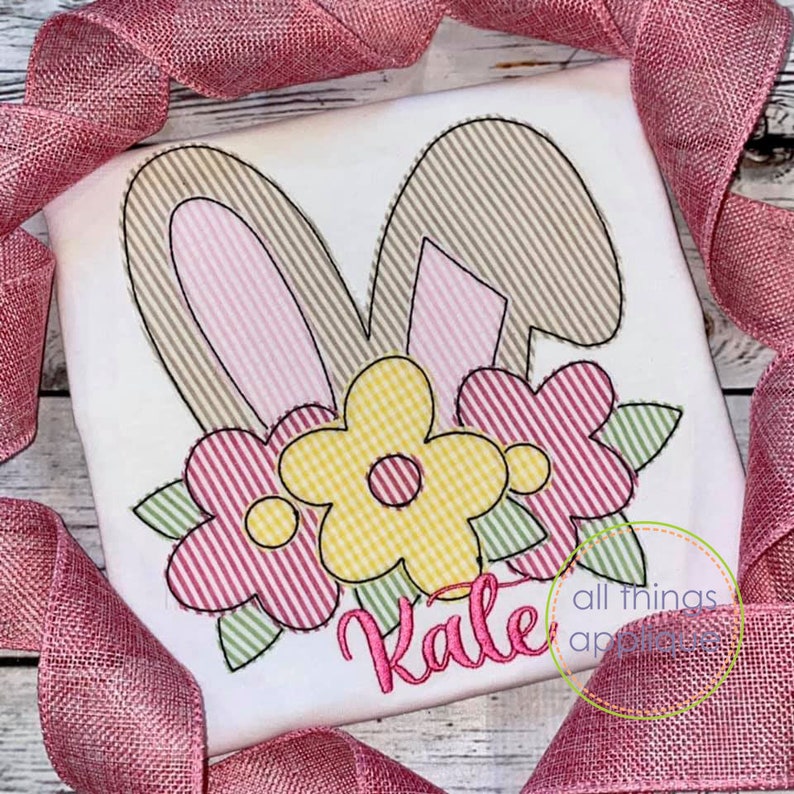 Easter Bunny Applique Design With Spring Flowers Vintage | Etsy