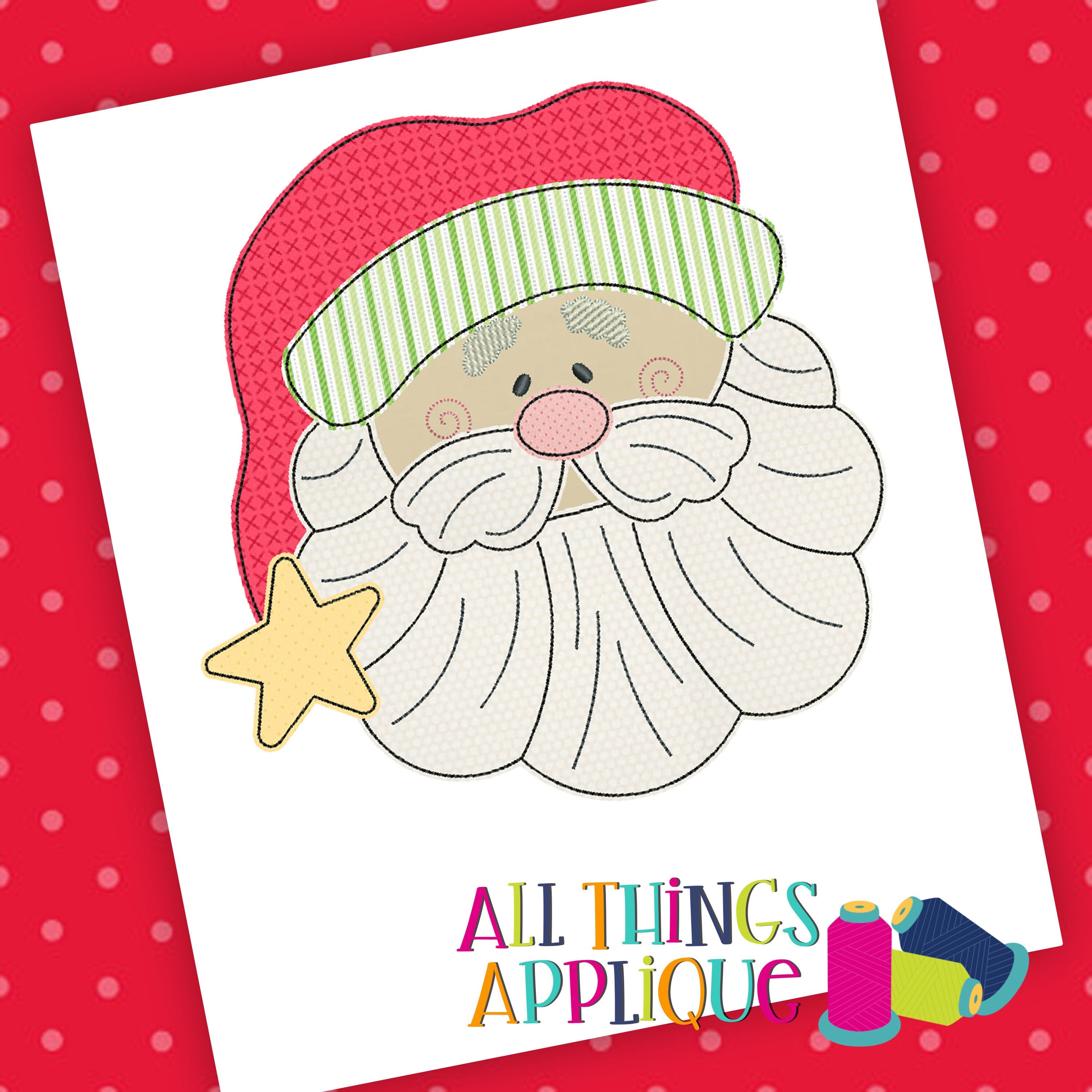 Christmas Santa Applique Design for Machine Embroidery in Bean Stitch ...