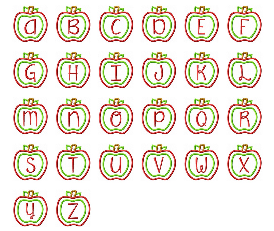 Apple Applique Alphabet - 26 Letters - 3 Sizes Each Letter - INSTANT ...