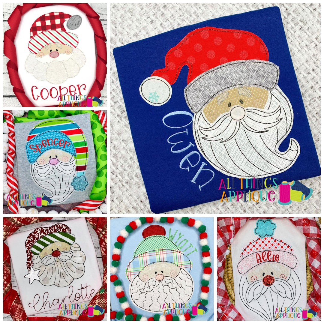 Santa Applique Design Set - 6 Bean Stitch Applique Santa Claus Designs ...