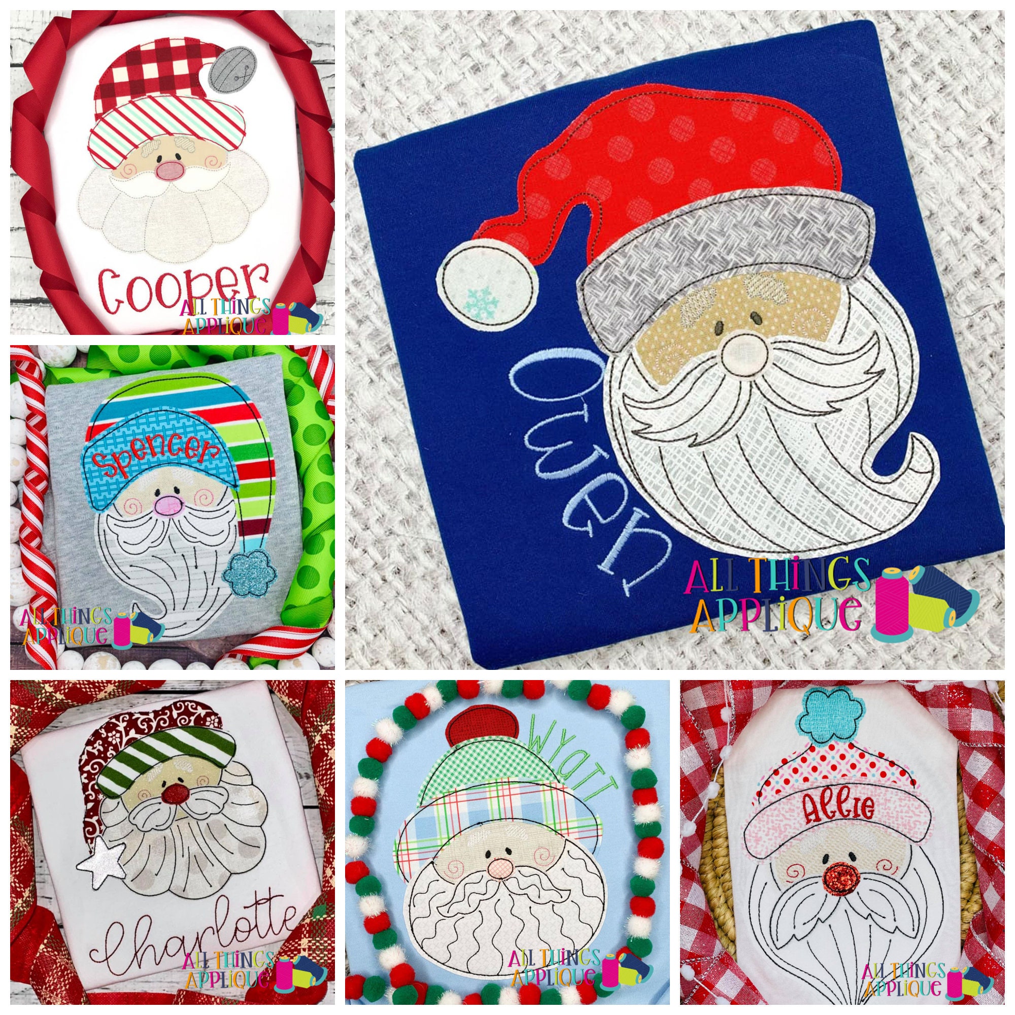 Santa Applique Design Set 6 Bean Stitch Applique Santa Claus | Etsy