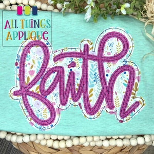 Faith Hand Lettered Cursive Bean Stitch Double Stack Applique Design by All Things Applique - Etsy