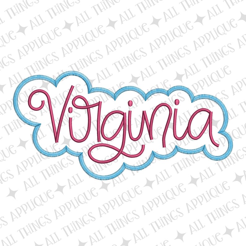 Virginia Hand Lettered Machine Embroidery Applique Design - Double ...