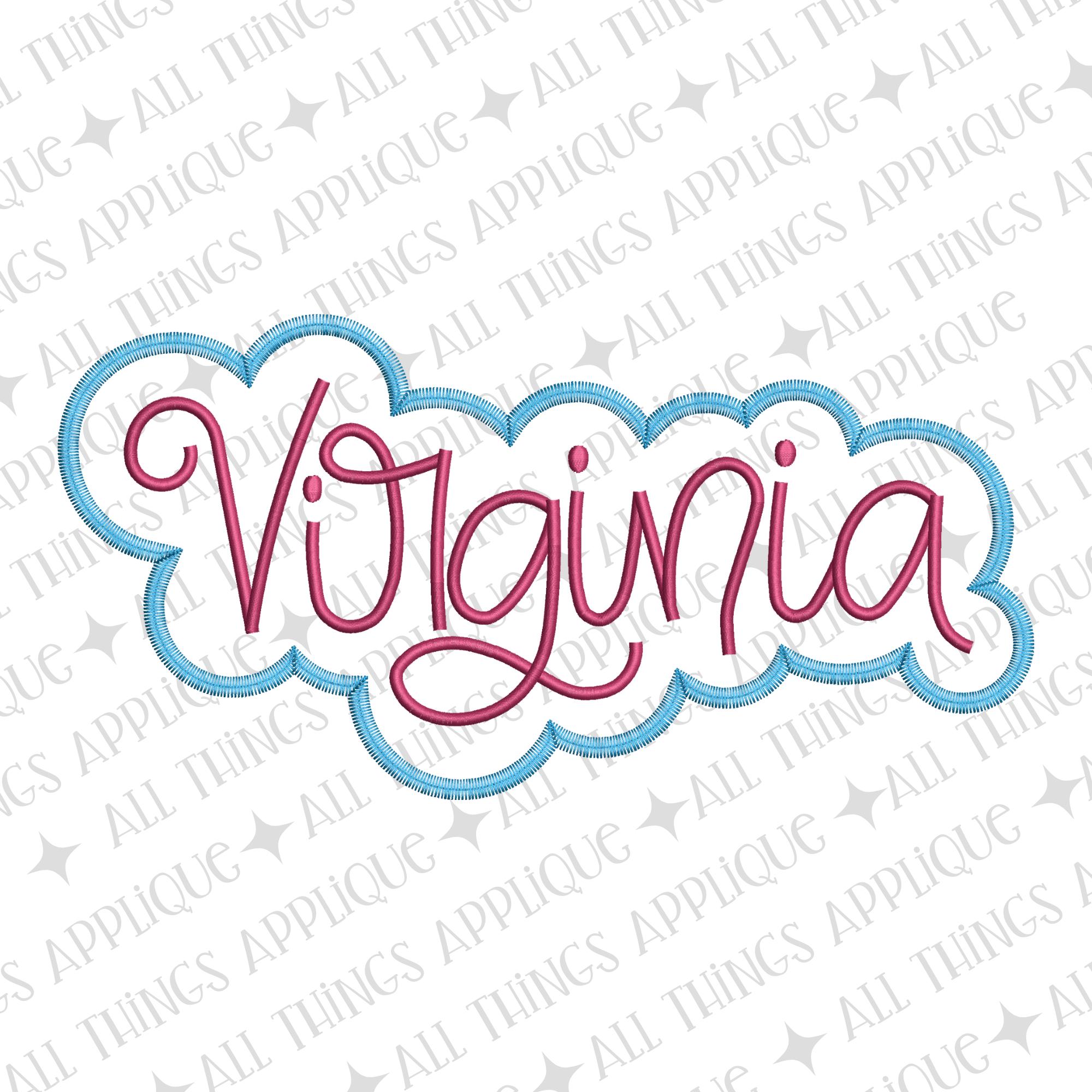 Virginia Hand Lettered Machine Embroidery Applique Design - Double ...