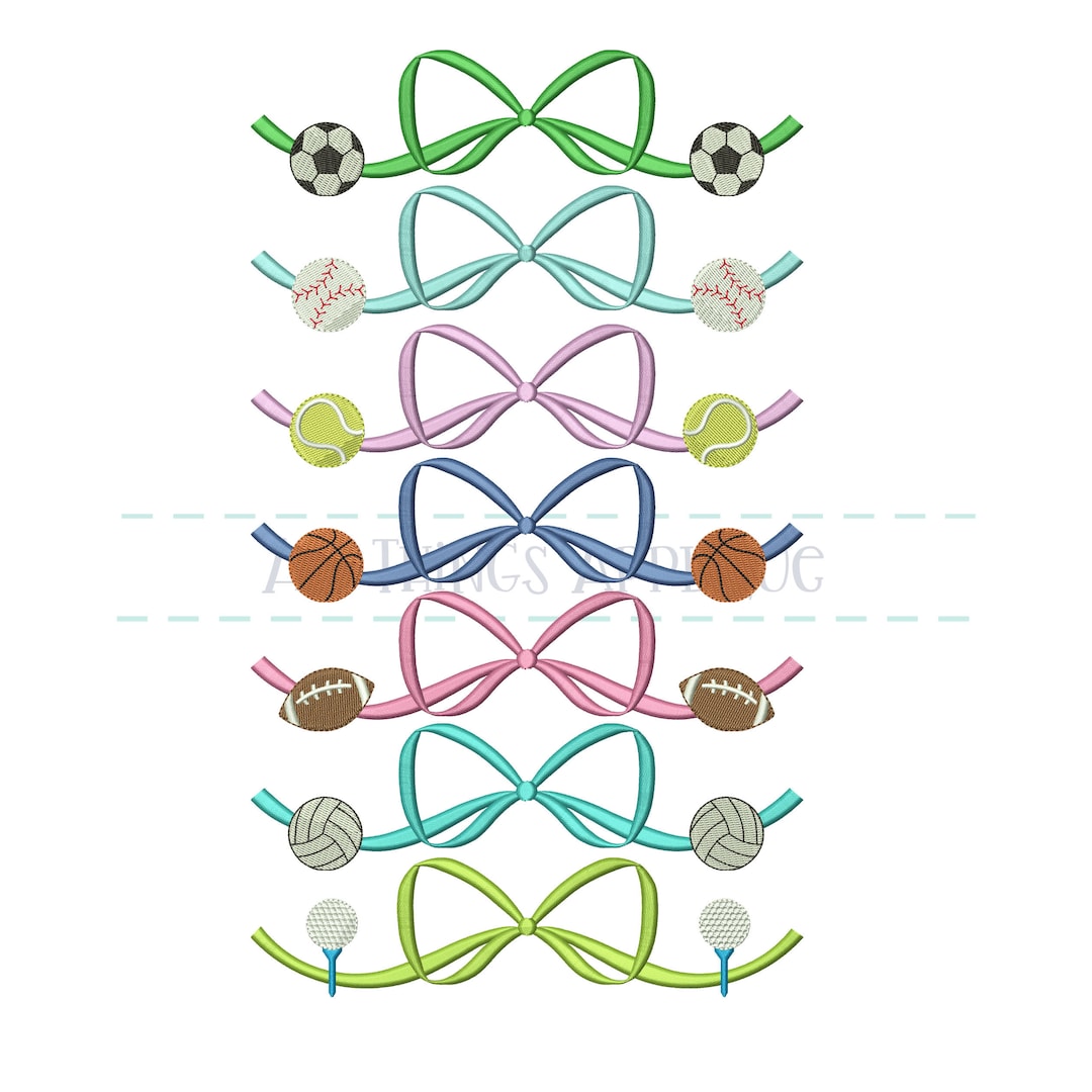 Sports Bow Bundle - Set of 7 Embroidery Designs With Bow, Baseball ...
