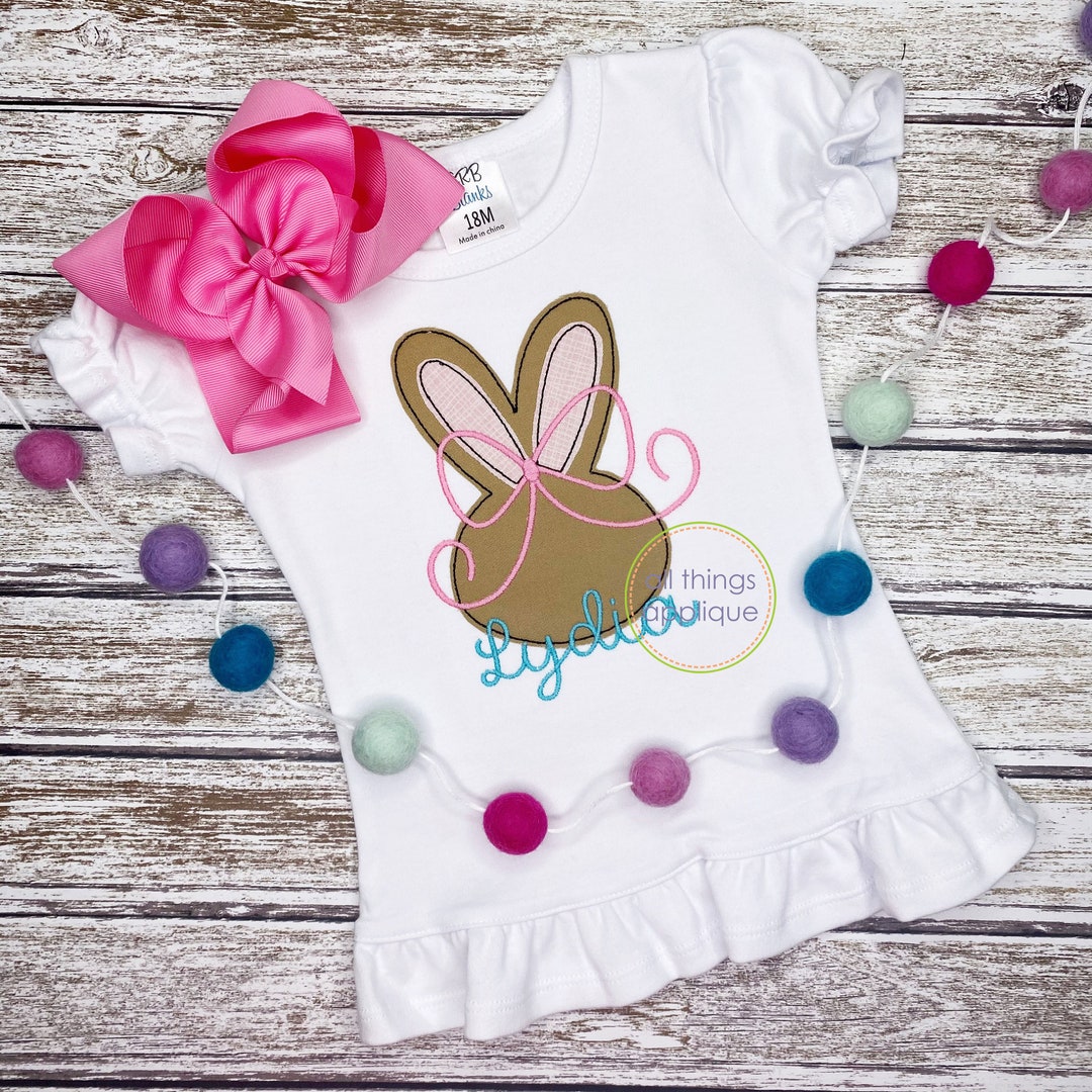 Easter Bunny Applique Design With Satin Stitch Bow - Bean Stitch Easter ...