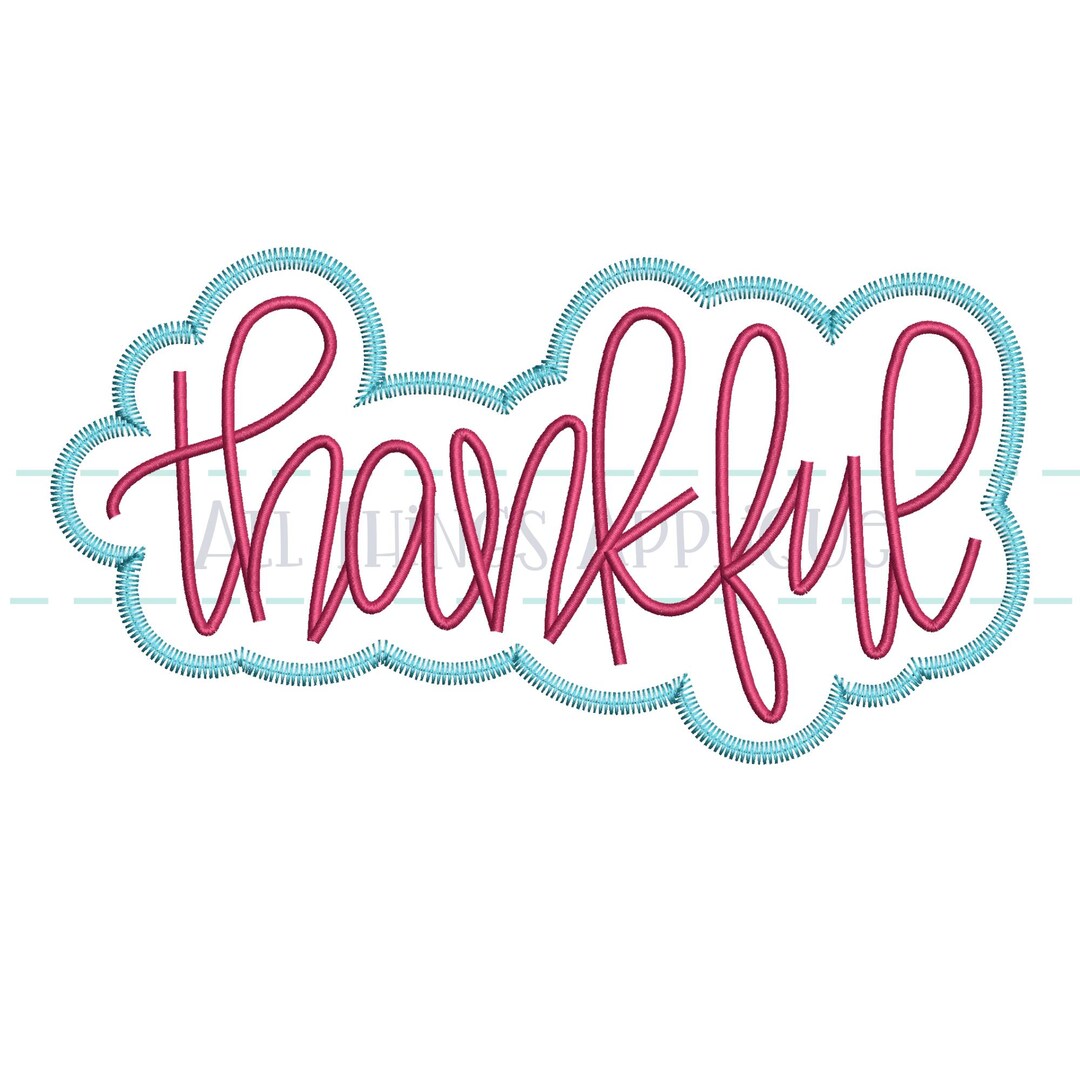 Thankful Hand Lettered Cursive Applique Design - Double Layer Stacked ...