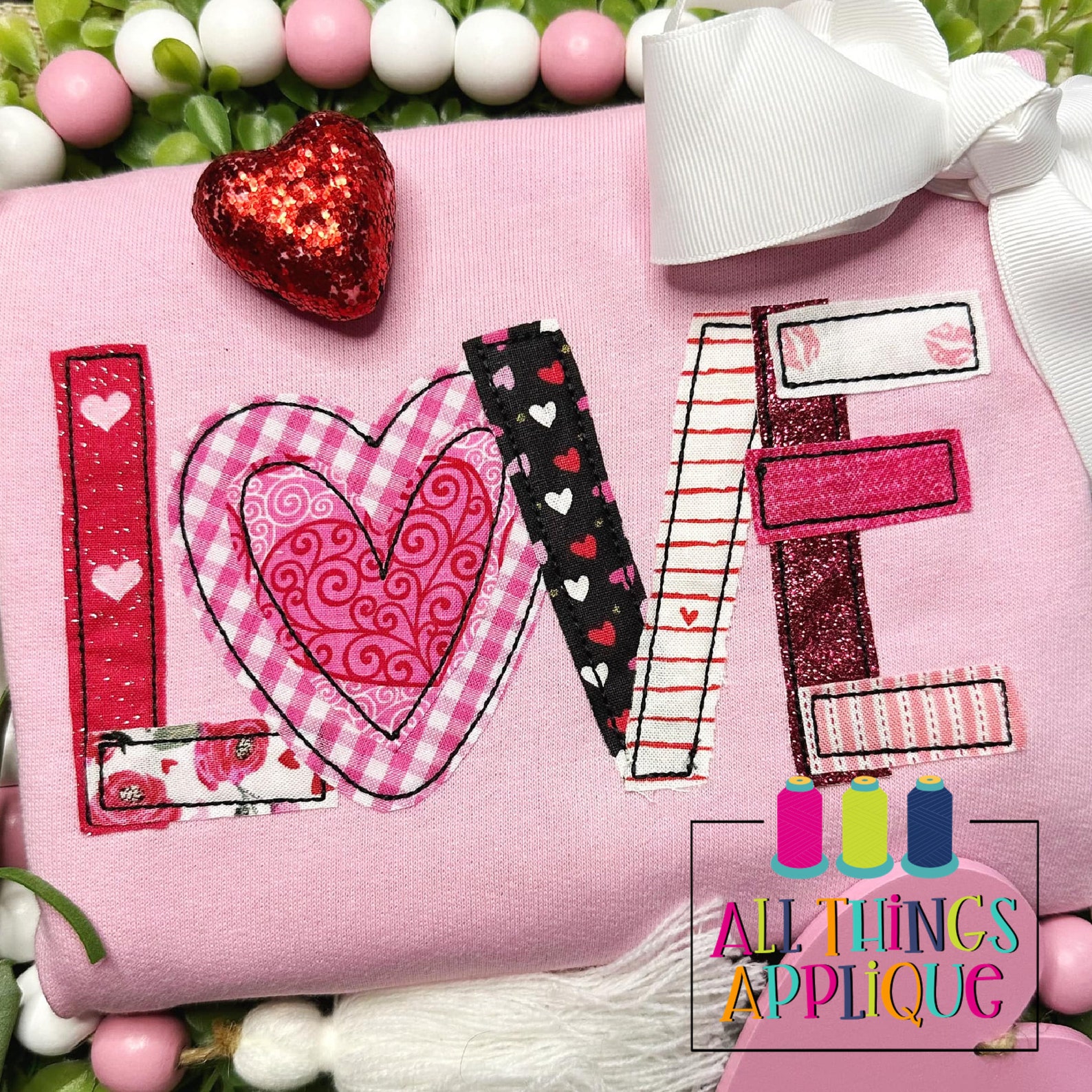 Valentine Applique Design for Machine Embroidery - LOVE Bean Stitch ...