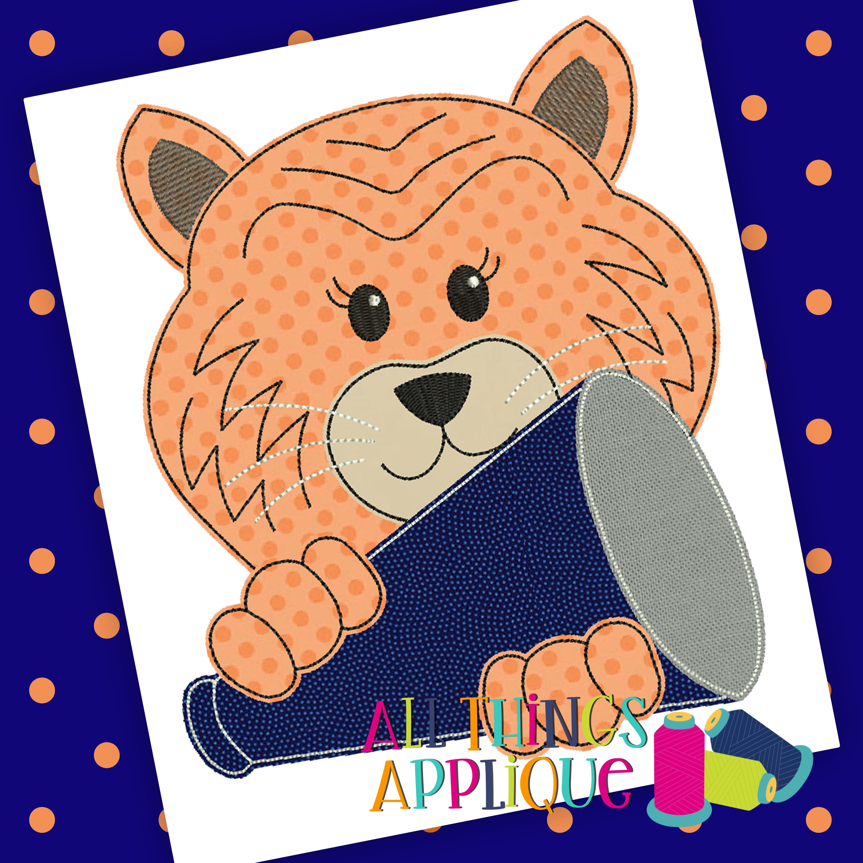 Tiger Mascot Applique Design with Megaphone Bean Stitch | Etsy