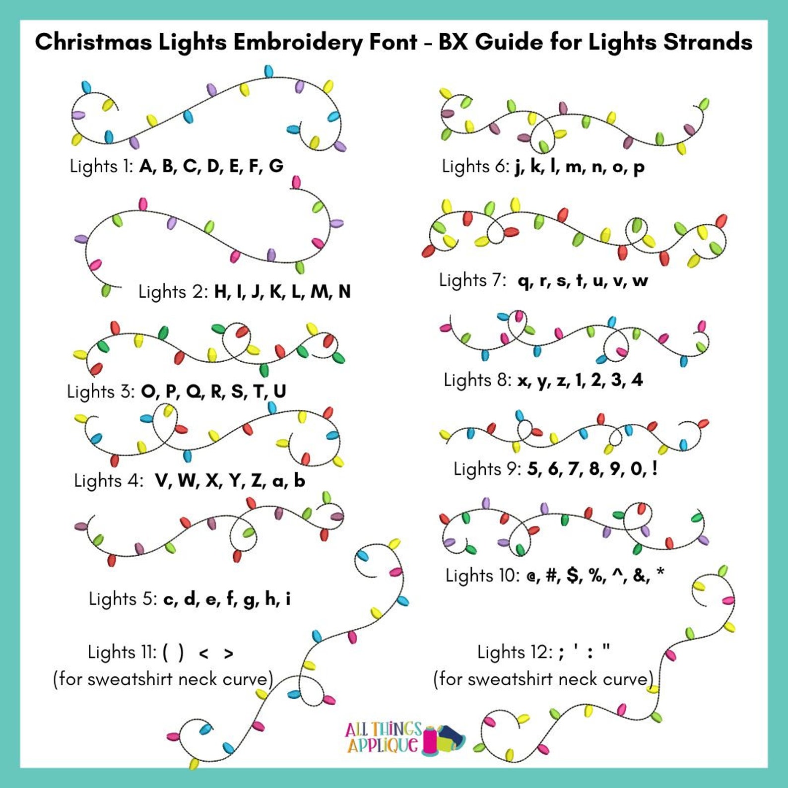 Christmas Lights Embroidery Font Unicase Uppercase and - Etsy