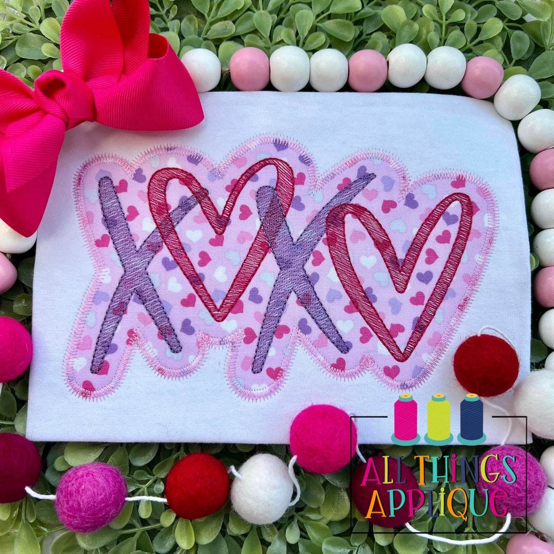 Valentine Hand-lettered Applique Design - Zig Zag Applique Background and Sketch Stitch ...
