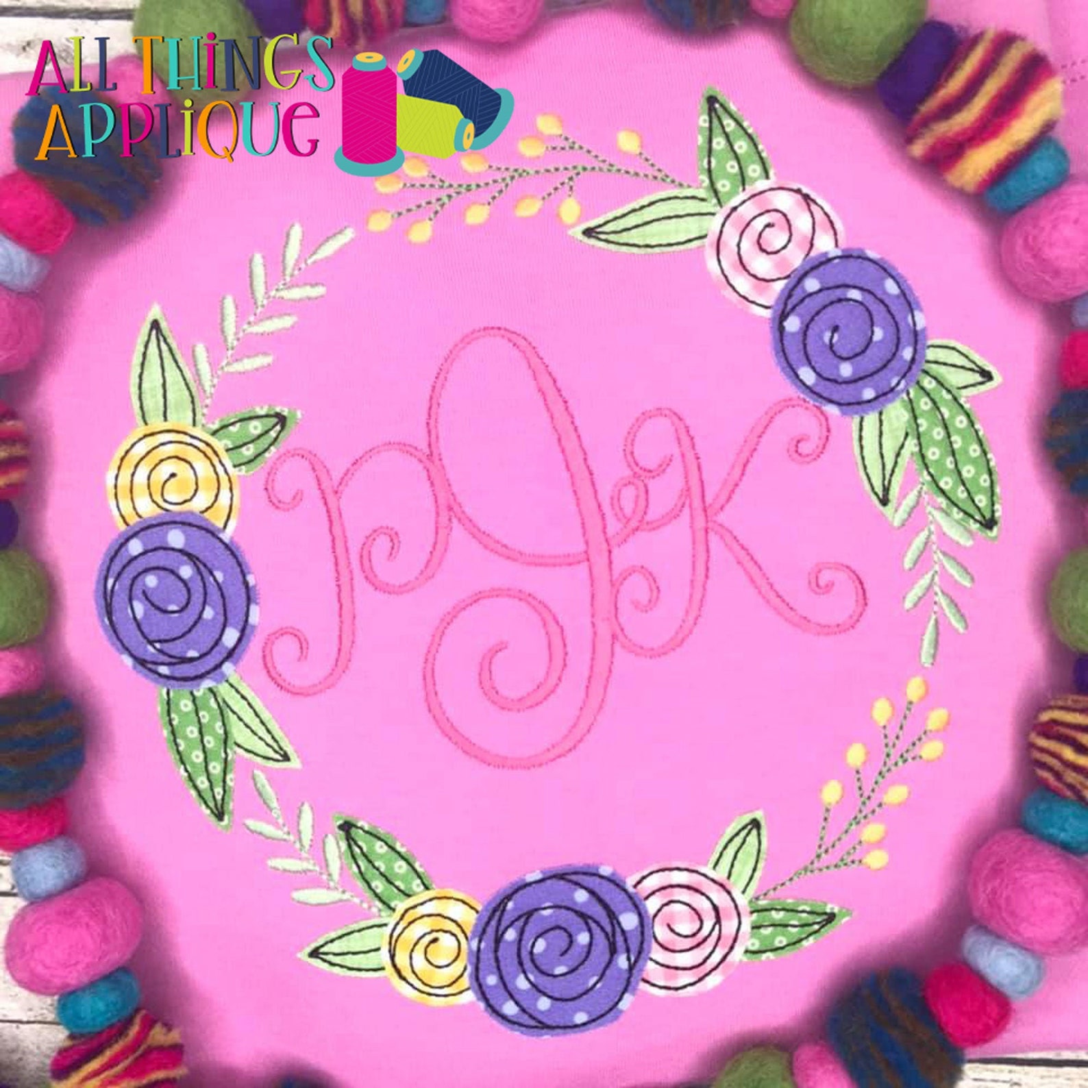 Monogram Font and Flower Frame Embroidery Design All Things - Etsy