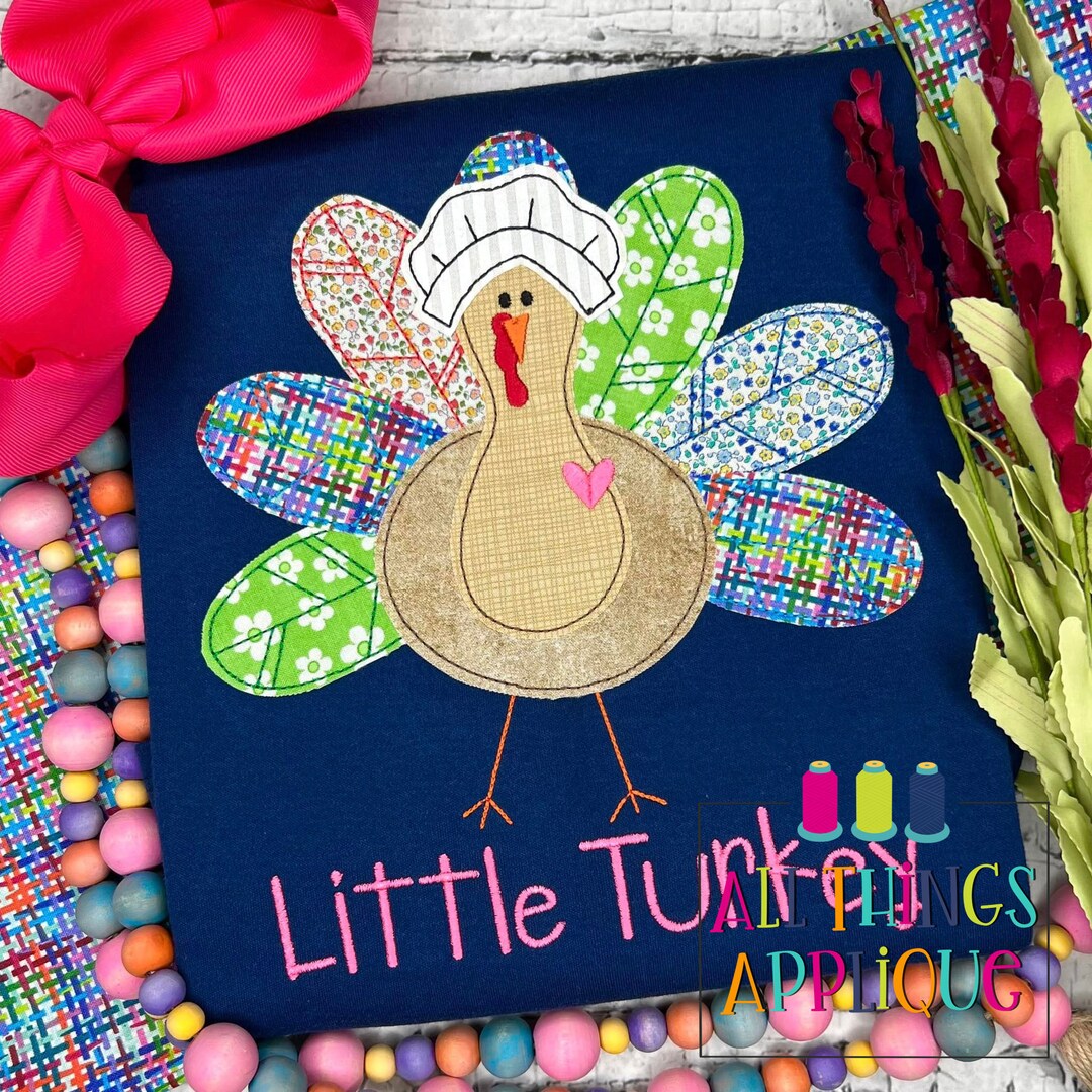 Turkey Machine Embroidery Applique Design With Bonnet for Fall ...