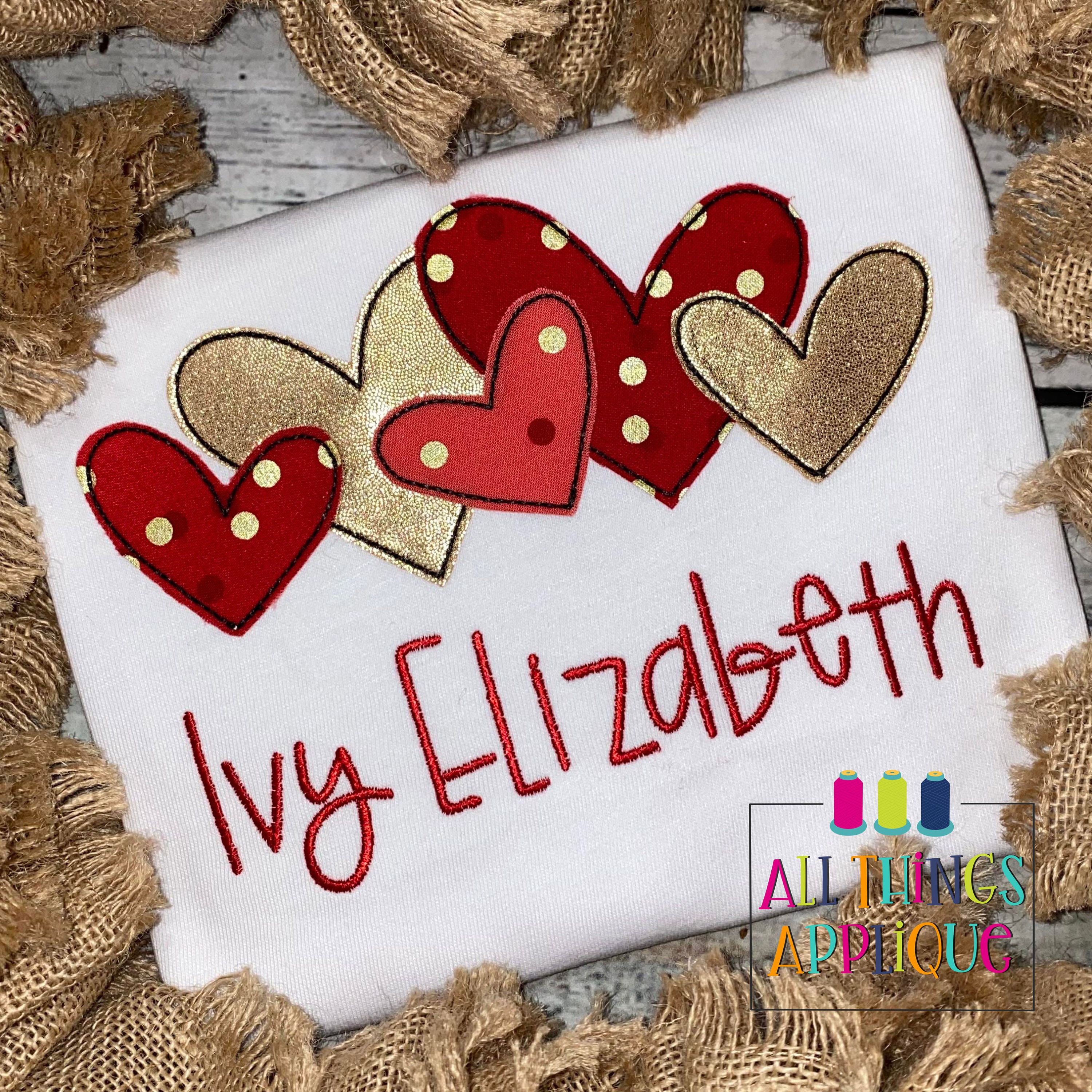 Valentine Applique Design - Five 5 Hearts Machine Embroidery Applique ...